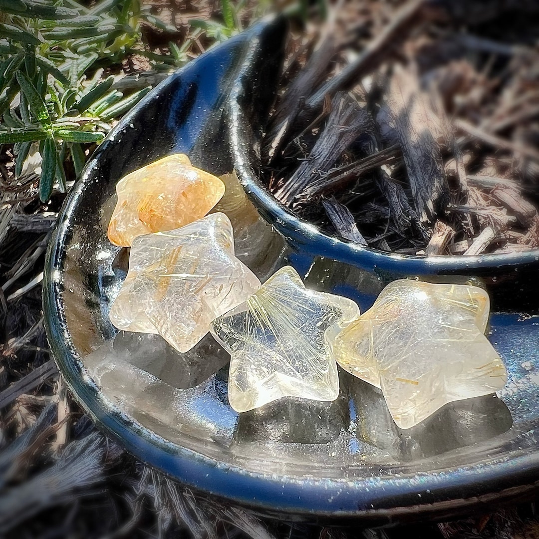 Rutilated Quartz Star Carving | Crystal Star Carving | Golden Rutile in ...