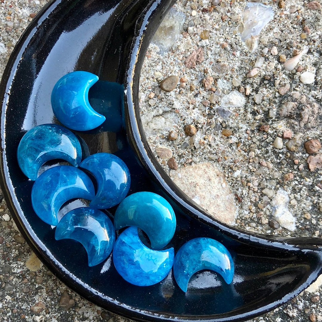 Blue Apatite Crescent Moon | Mini Moon Crystals | Moon Phase | Witchy ...