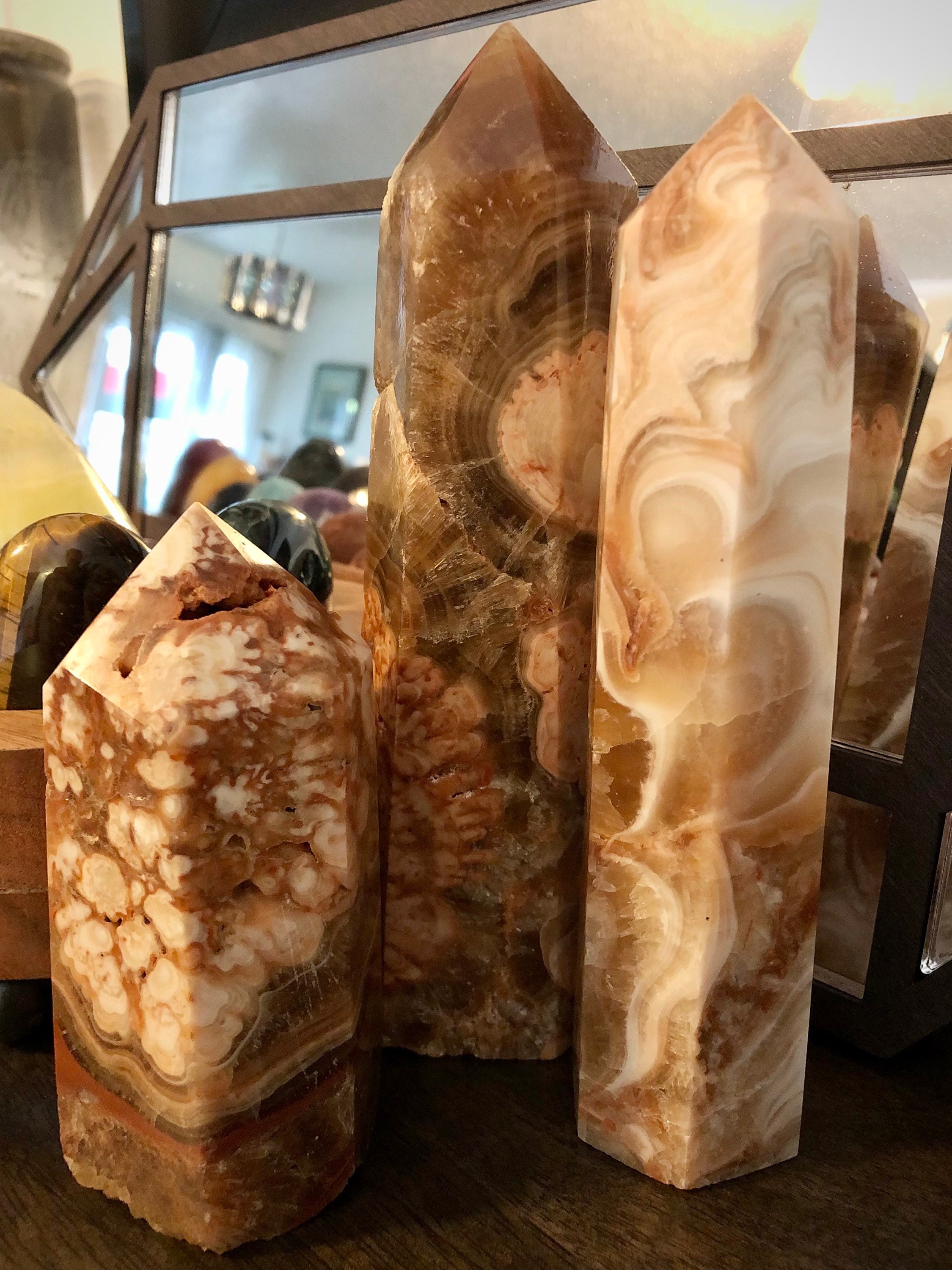 Cherry Amber Calcite Tower #3 - extremelowenergy.com