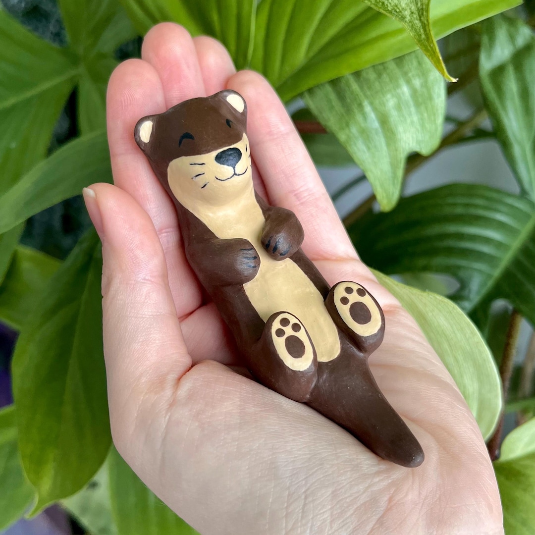 Otter Clay Figure - Handmade Cozy Desk Buddy - Etsy