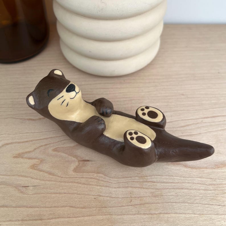 Otter Clay Figure - Handmade Cozy Desk Buddy - Etsy