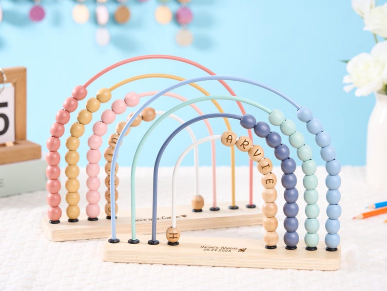 Personalized Rainbow Abacus,custom Wooden Learning,sensory Ev&potique ...