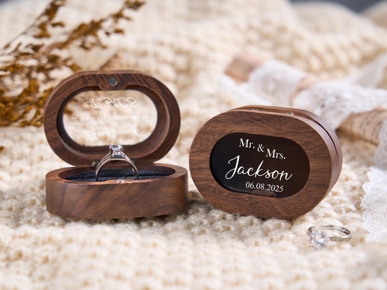 Custom Ring Box,personalized Ring Box With Acrylic Lid,oval Wooden ...