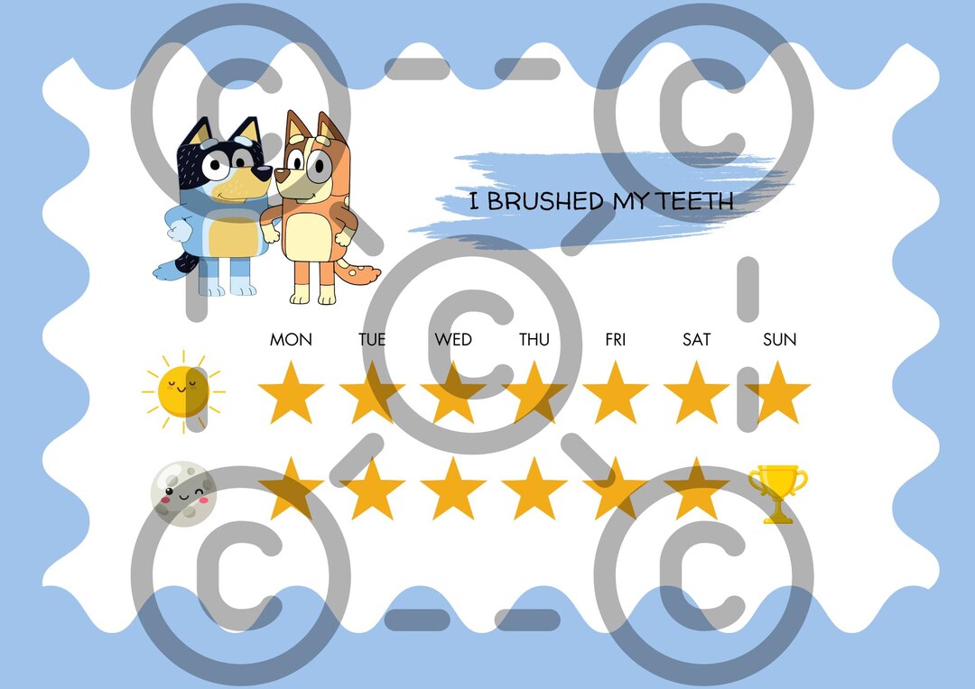 Bluey 'I Brushed My Teeth' Daily Kids A3 Size Chore Chart - Etsy UK