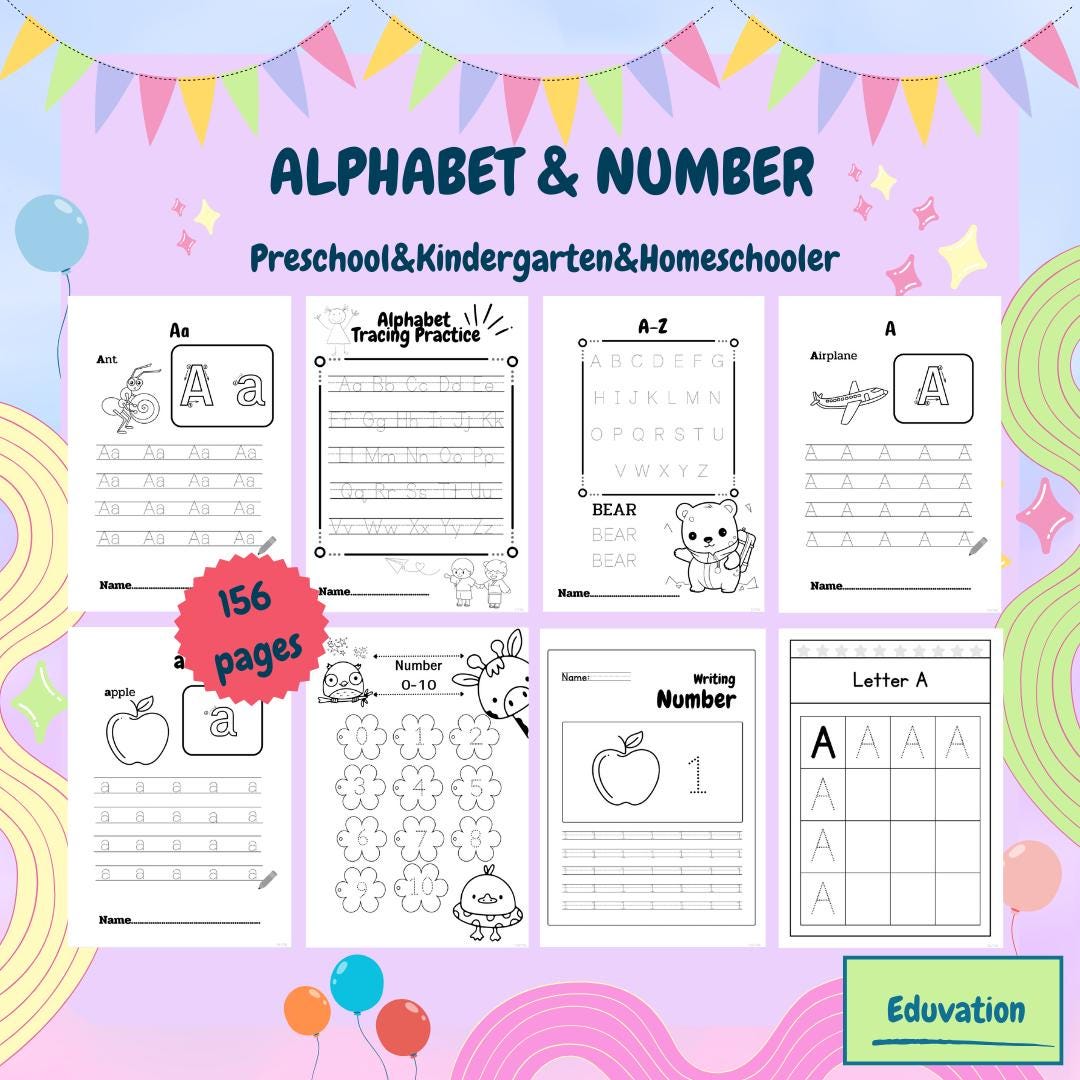 Alphabet & Numbers Tracing Worksheets for Kids,printable Tracing ...