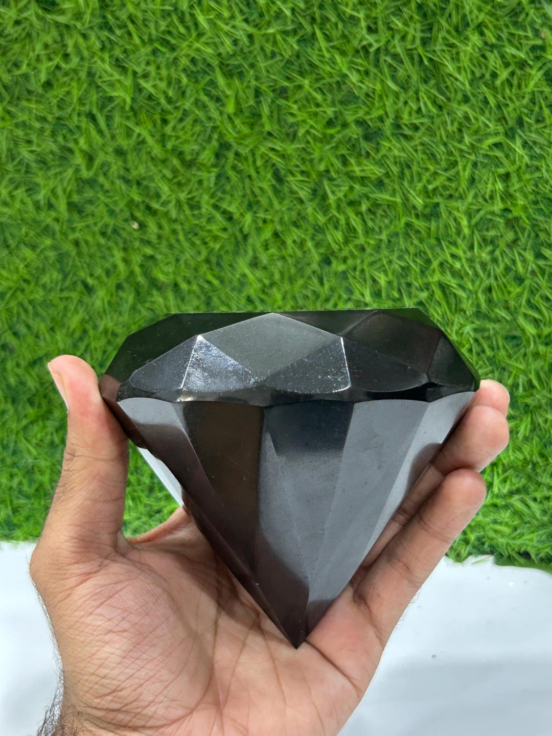 Large Black Obsidian Diamond | Faceted Diamond Shape Obsidian Carving ...
