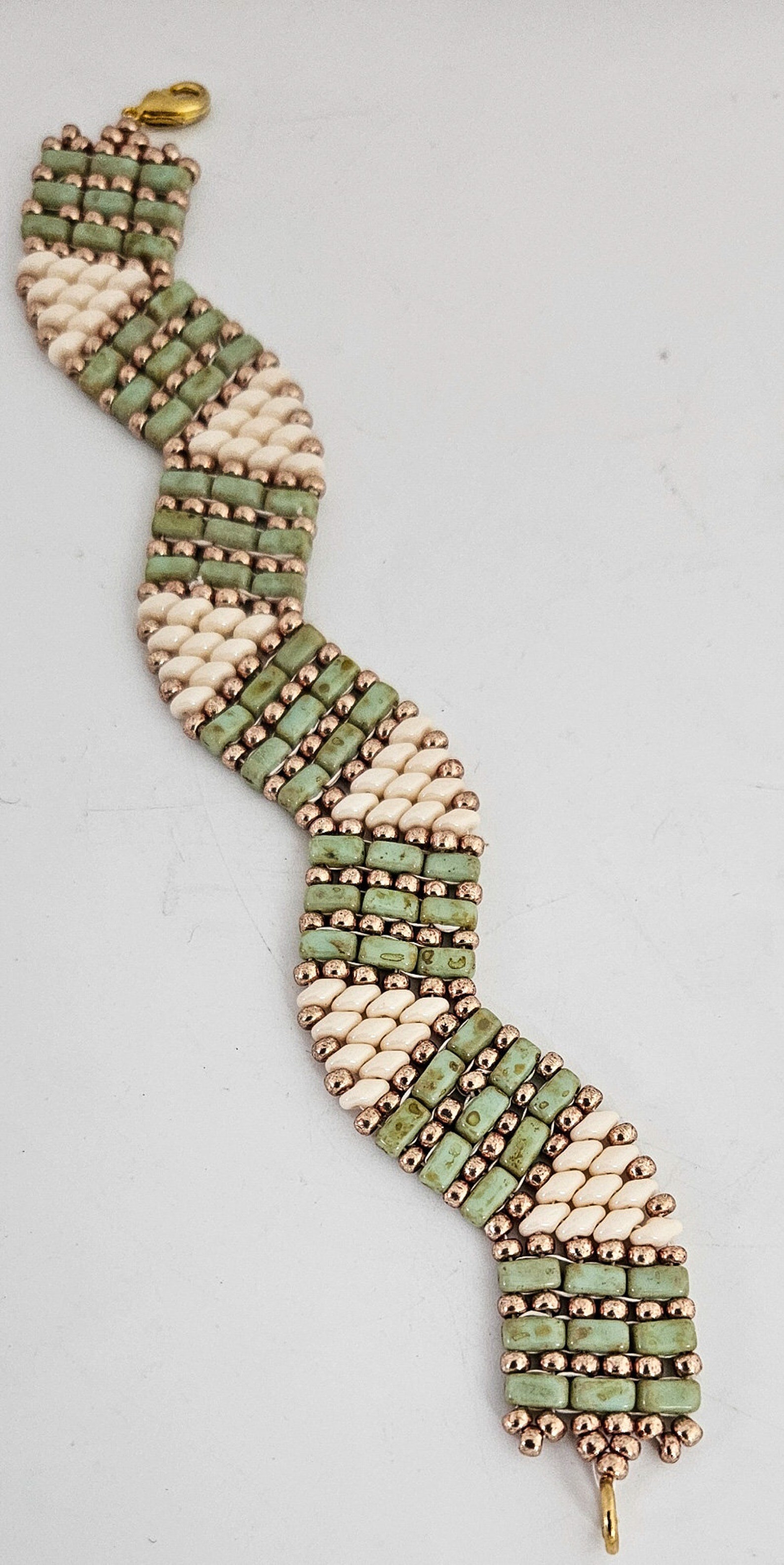 Green and Cream Zig Zag Bracelet - Etsy