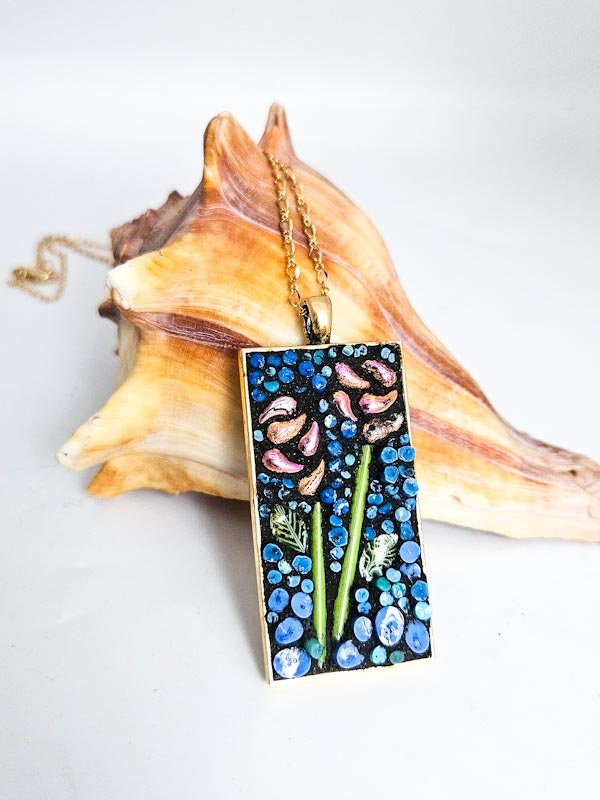 Spring Pink Flowers Mosaic Pendant Necklace - Etsy