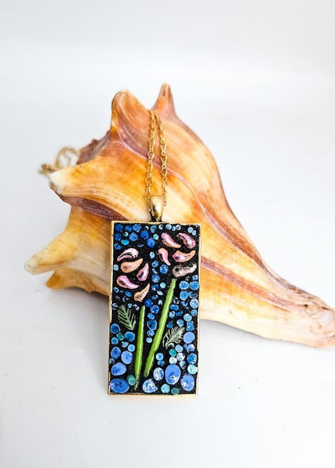 Spring Pink Flowers Mosaic Pendant Necklace - Etsy