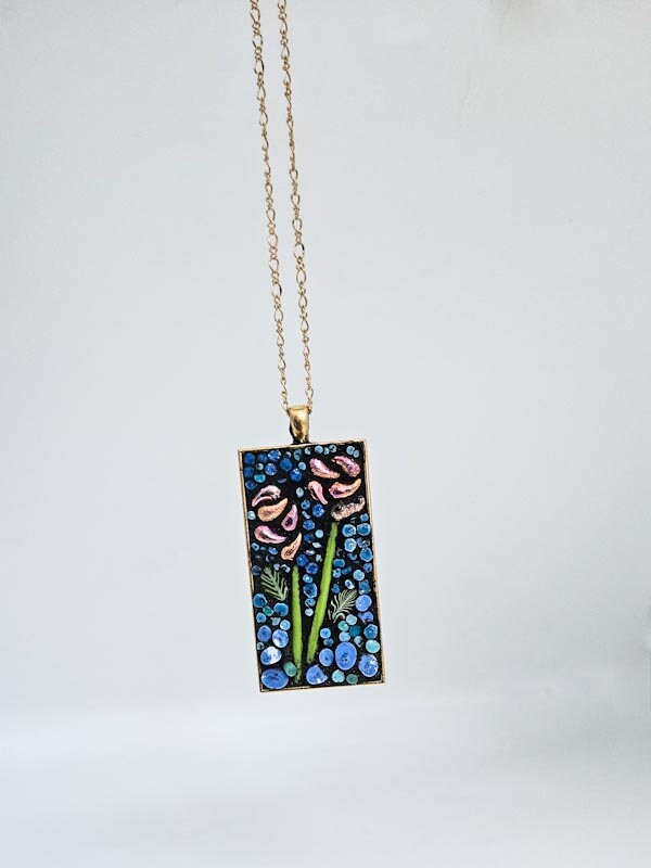 Spring Pink Flowers Mosaic Pendant Necklace - Etsy