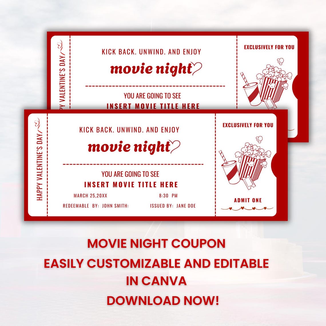 Editable Movie Night Coupon,digital Valentine's Day Date Coupons ...
