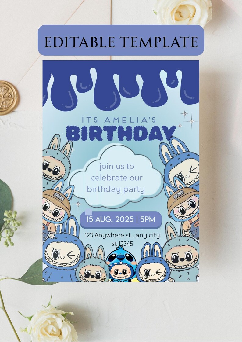 Labubu Birthday Party Invitation, Labubu Editable Template, Labubu ...