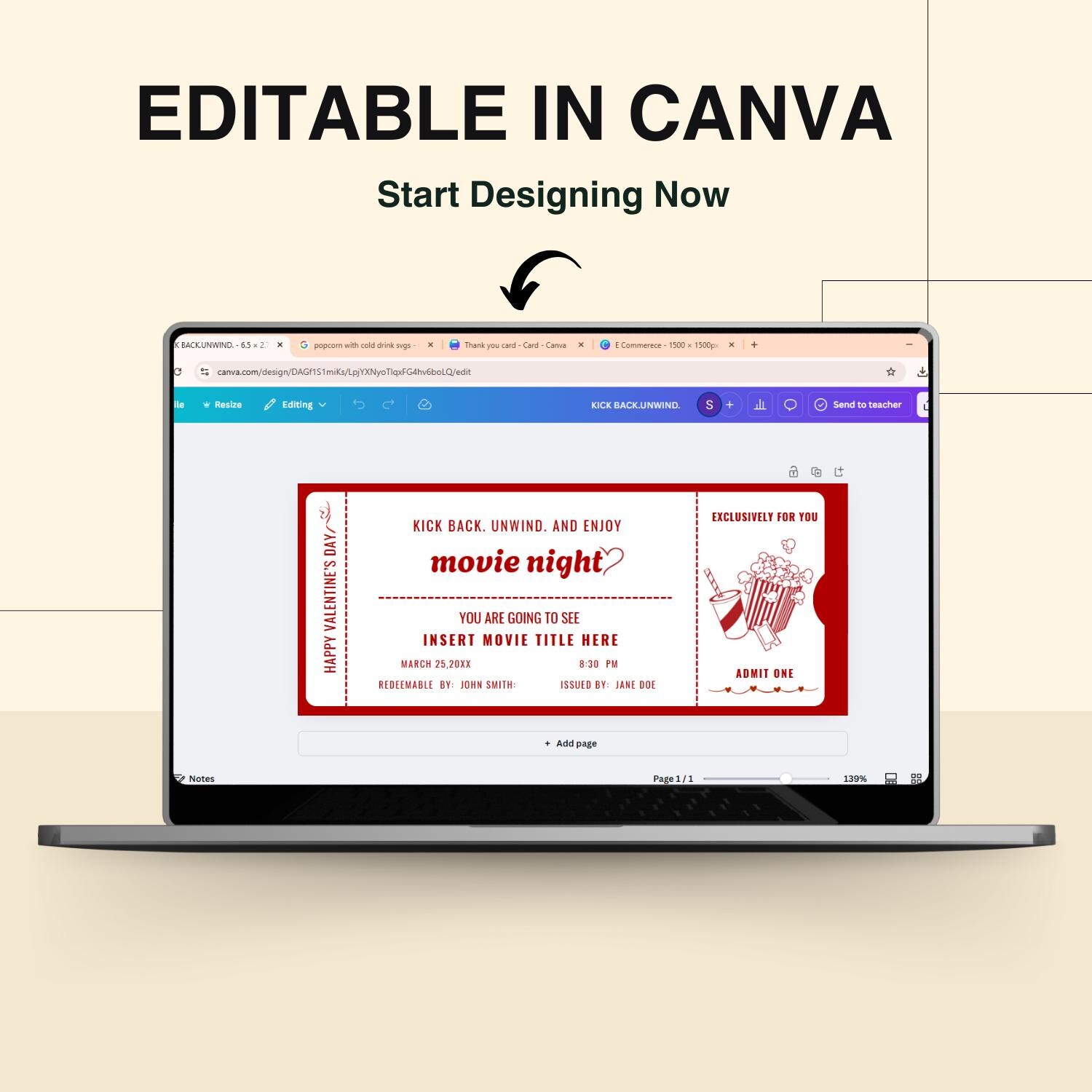 Editable Movie Night Coupon,digital Valentine's Day Date Coupons ...