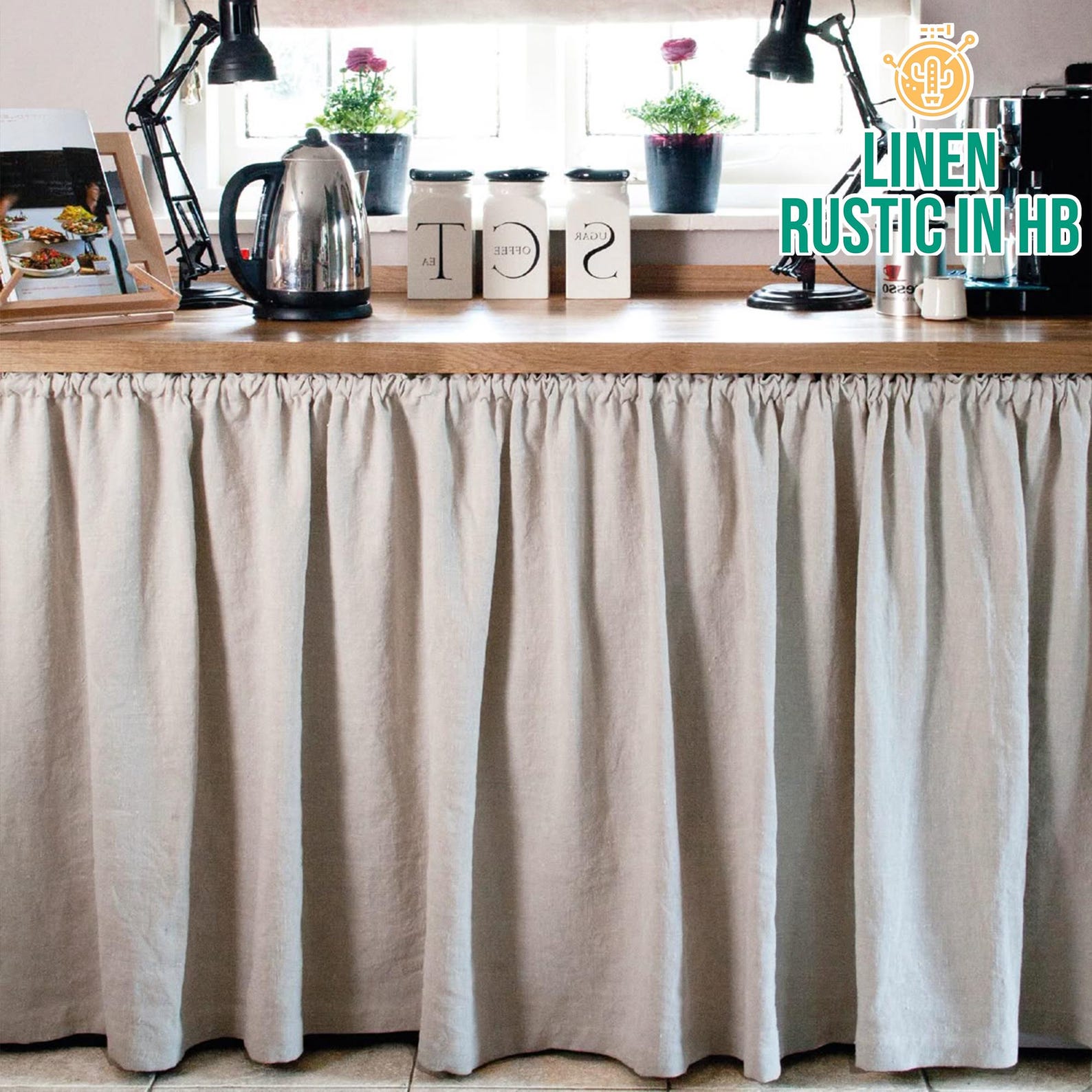 Linen Sink Curtains, Kitchen Cupboard, Sink Skirt, Cafe Linen Drapery ...