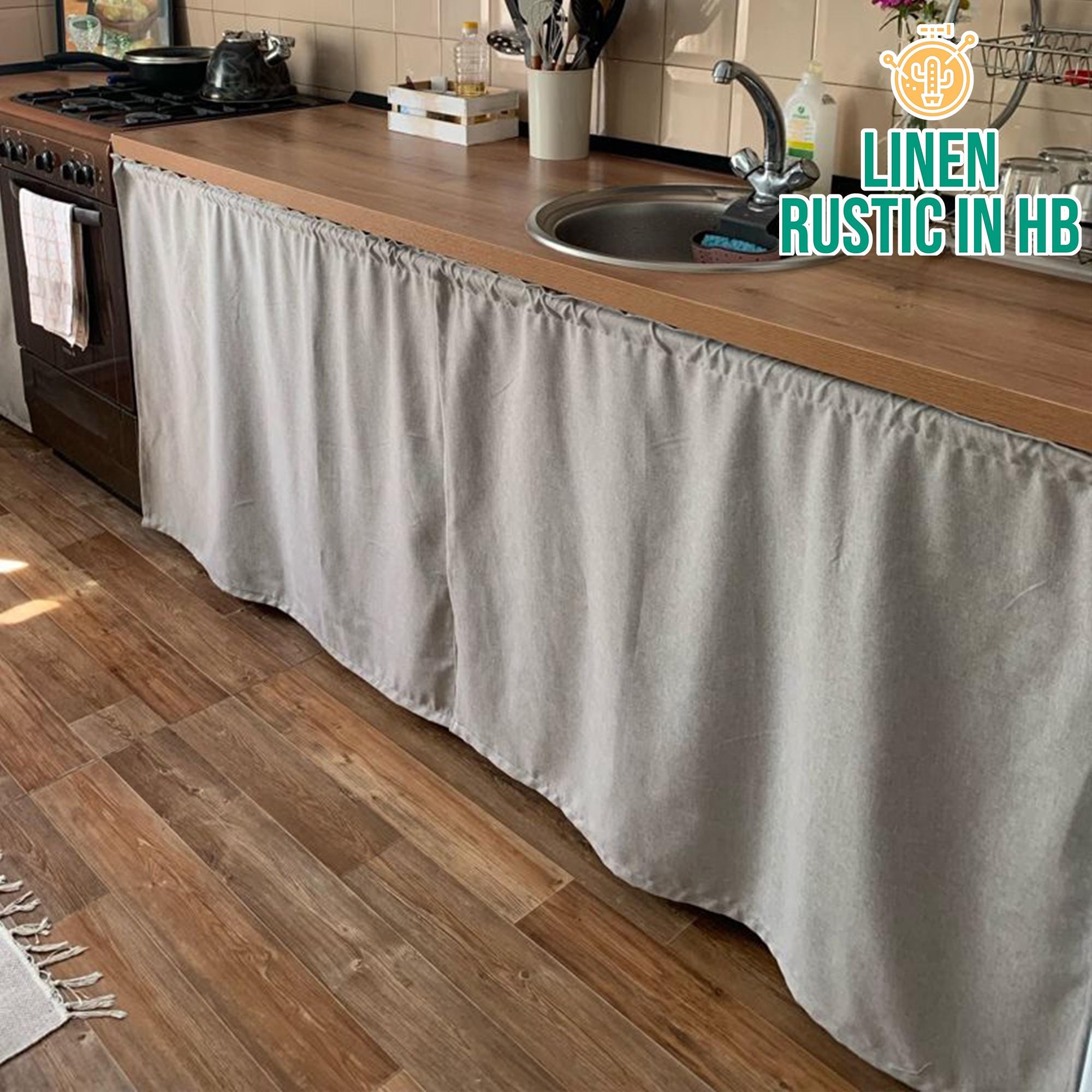 Linen Sink Curtains, Kitchen Cupboard, Sink Skirt, Cafe Linen Drapery ...