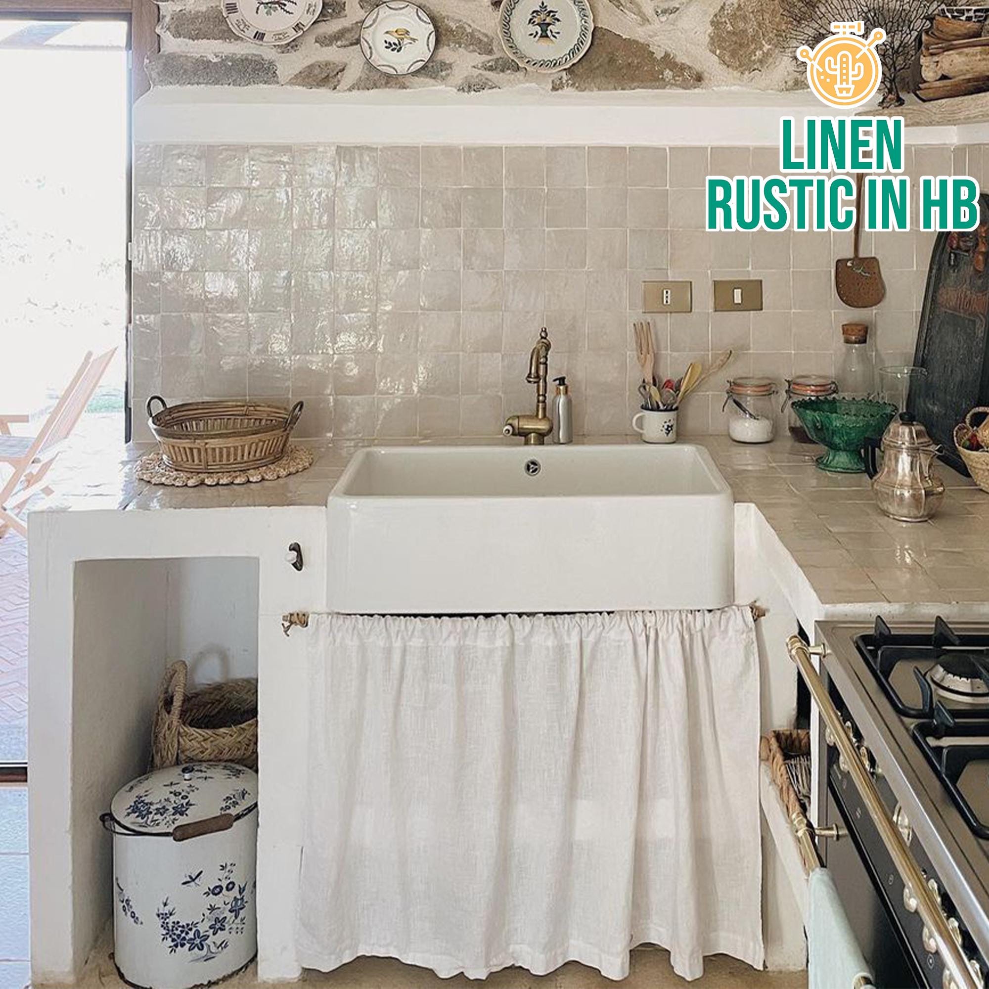 Linen Sink Curtains, Kitchen Cupboard, Sink Skirt, Cafe Linen Drapery ...