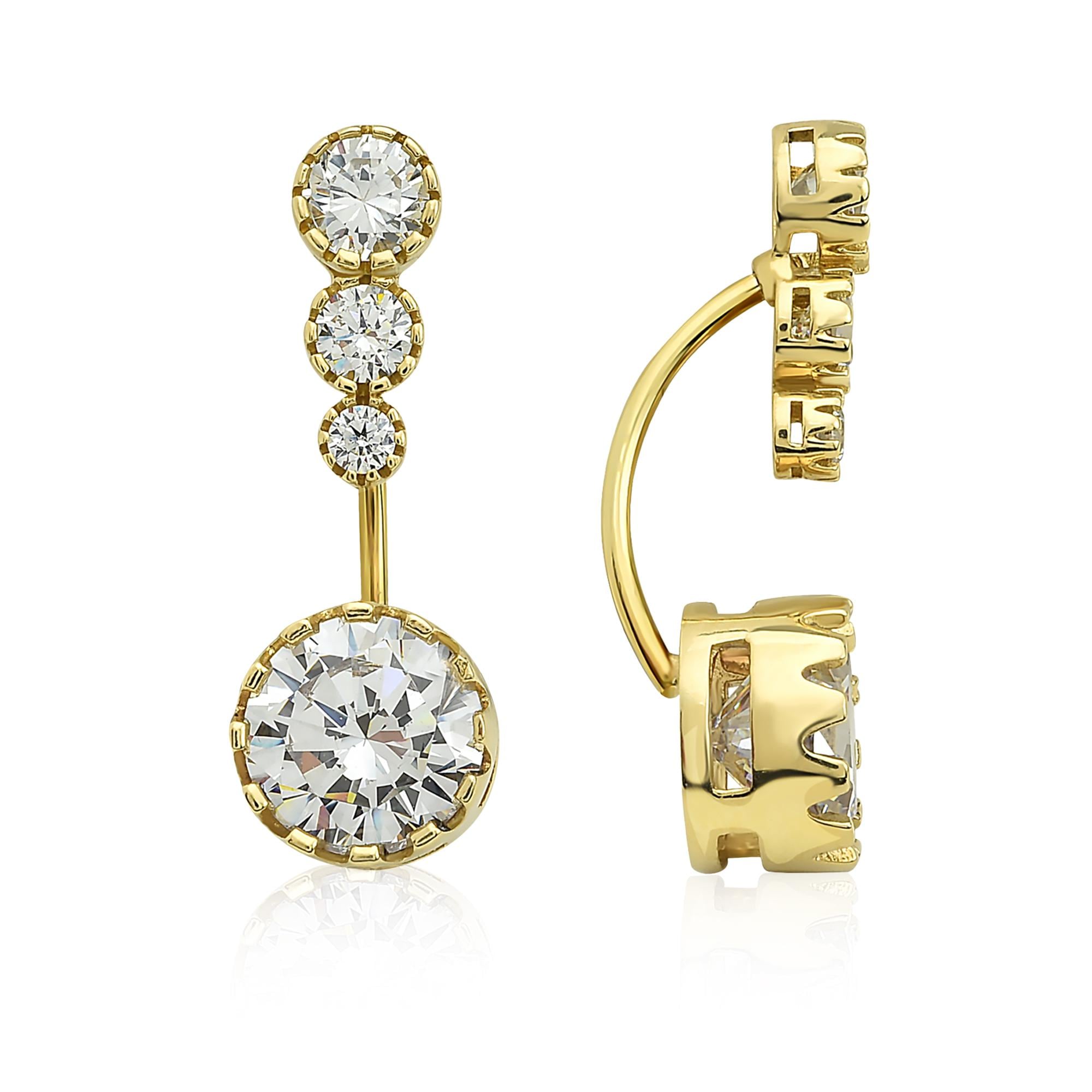 14K Gold Belly Button Piercing With Round Stone - Navel Piercing ...