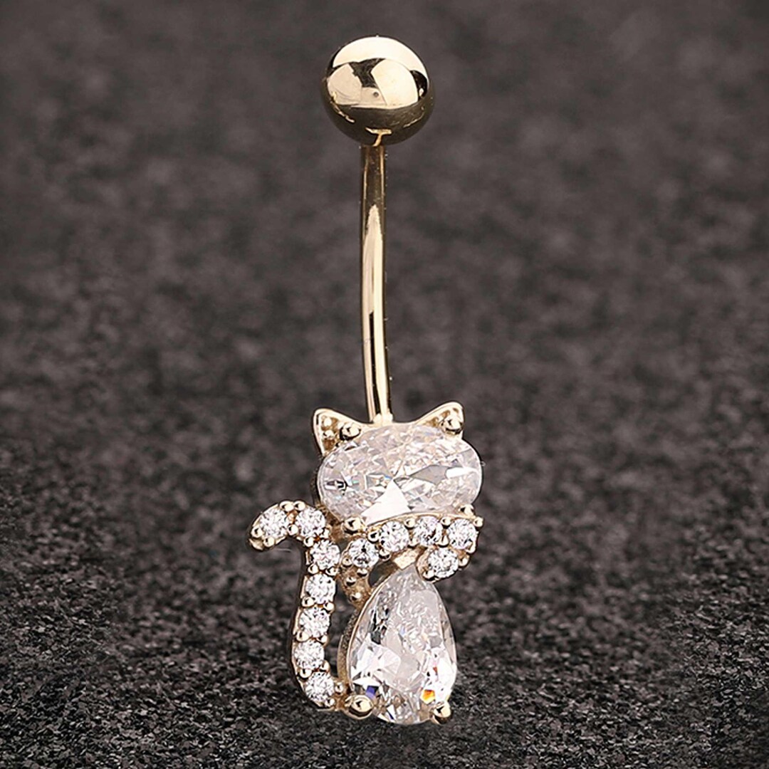 Gold Cat Belly Button Ring, Dainty Belly Piercing Jewelry, Cute Belly ...