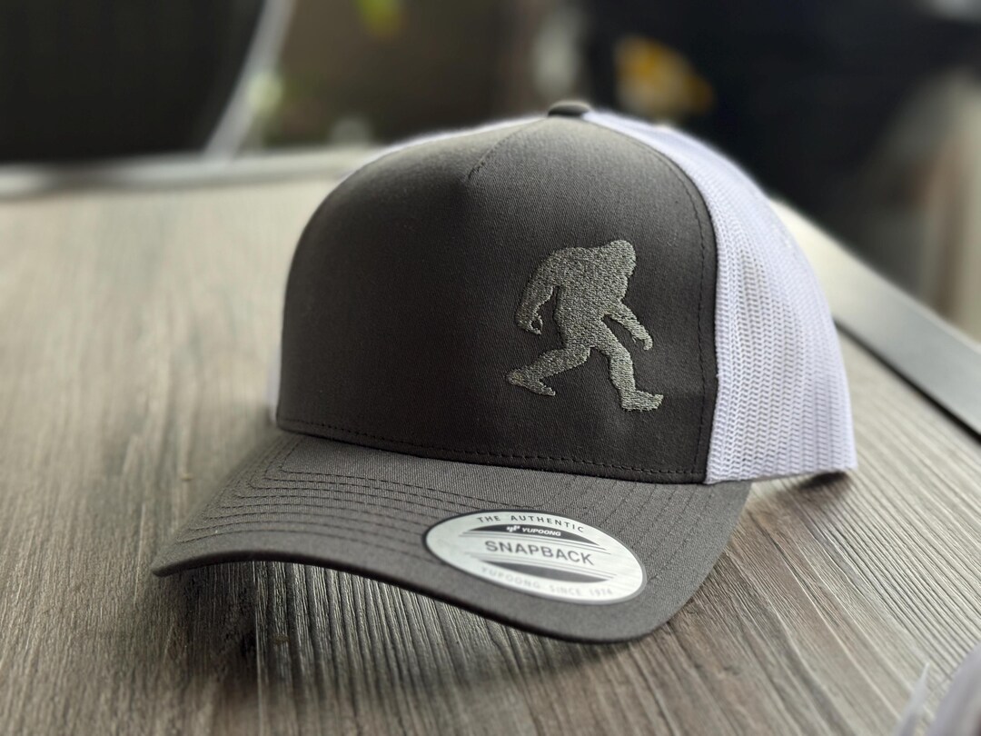 Charcoal and White Embroidered Big Foot Sasquatch Hat, Dad Gift FREE ...
