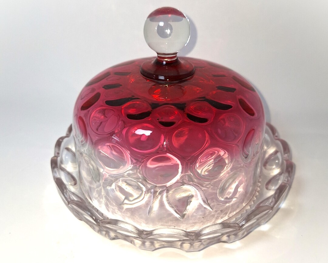 Rubina Glass Cheese or Butter Dome With Inverted Thumbprint Design - Etsy