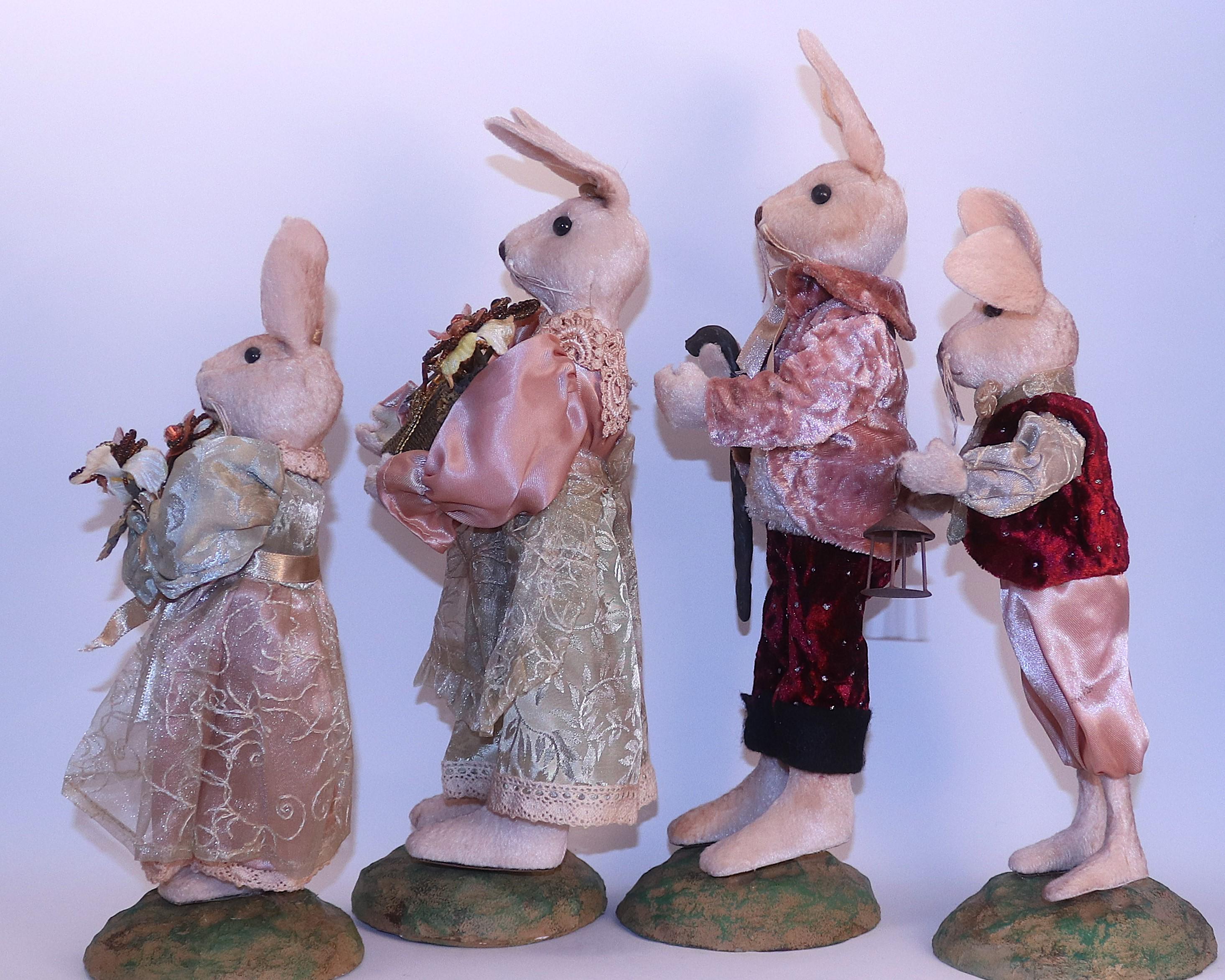 Easter Bunny Figurines - Victorian Style Felt Rabbit Decor - Etsy