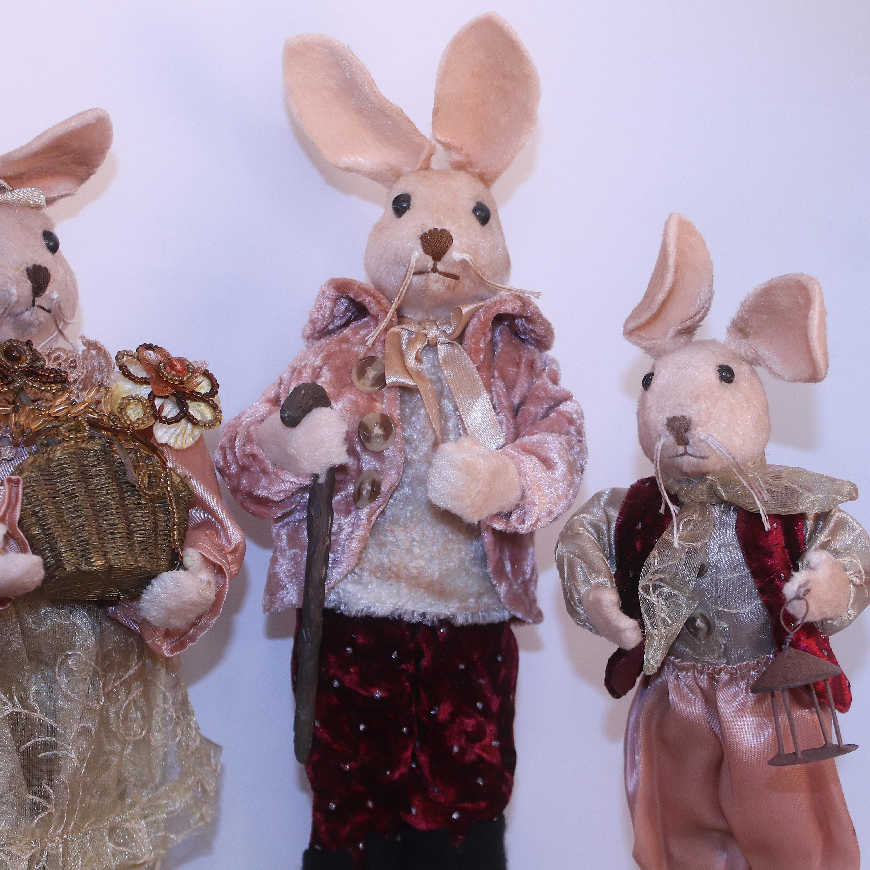 Easter Bunny Figurines - Victorian Style Felt Rabbit Decor - Etsy