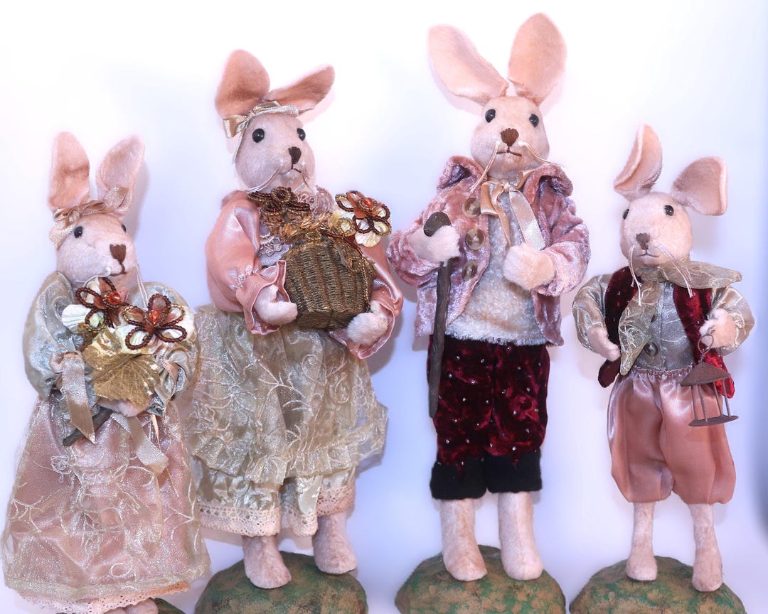 Easter Bunny Figurines - Victorian Style Felt Rabbit Decor - Etsy
