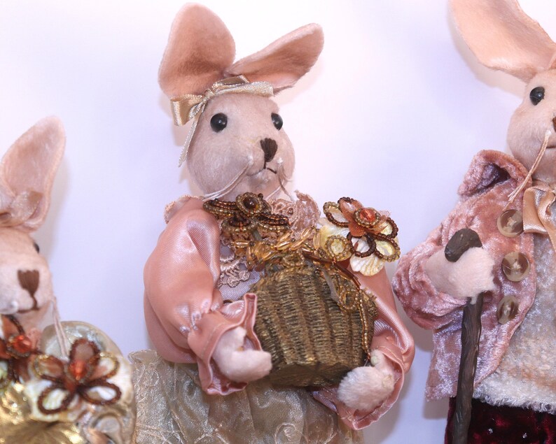 Easter Bunny Figurines - Victorian Style Felt Rabbit Decor - Etsy