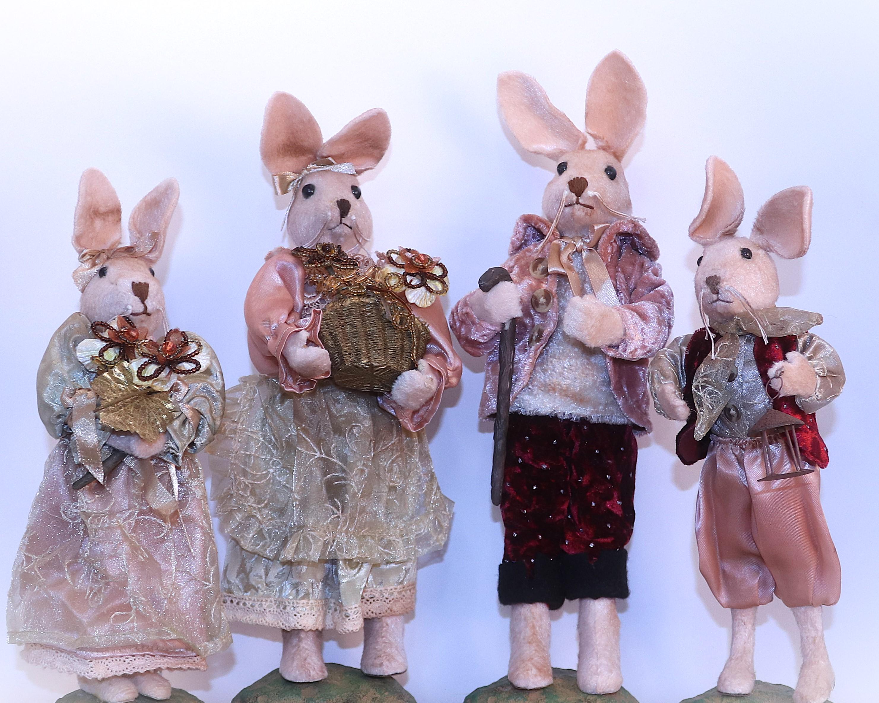 Easter Bunny Figurines - Victorian Style Felt Rabbit Decor - Etsy