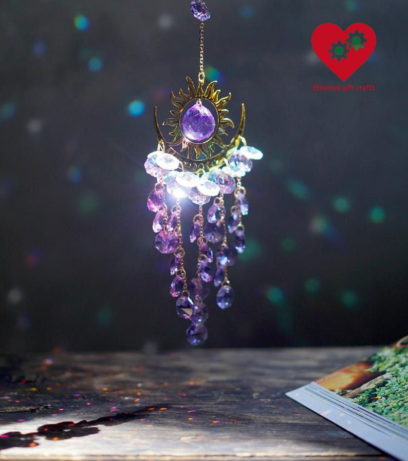 Suncatcher, Crystal Suncatcher, Amethyst Moon Light Catcher, Boho Decor ...