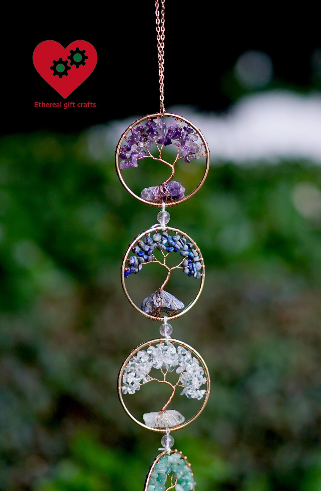 7 Chakra Crystal Hanging, Meditation Decor, Natural Chakra Stones, Boho ...
