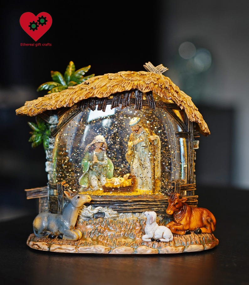 Nativity Scene Snow Globe Music Box – Lighted Holy Family Manger With ...