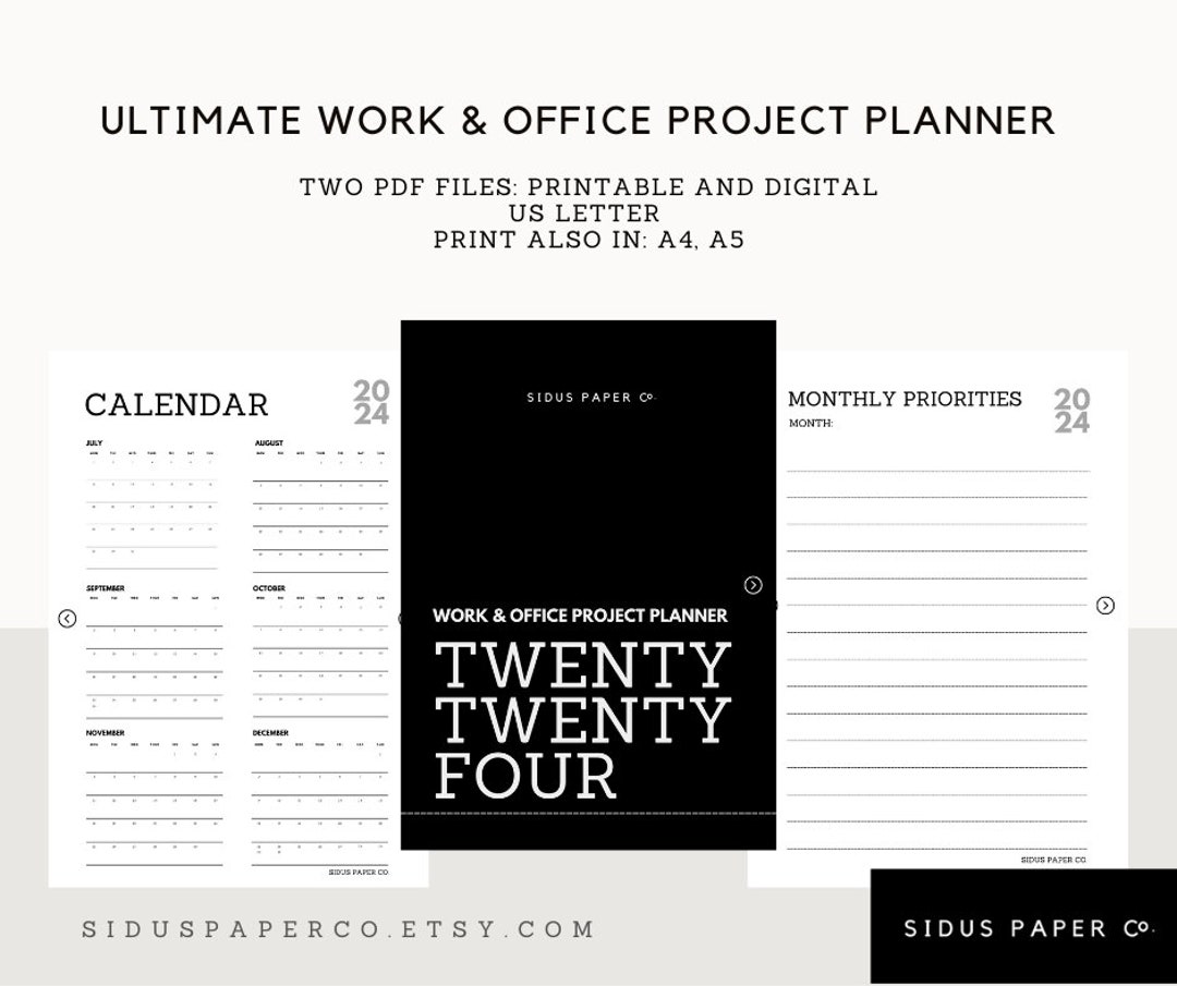2024 Printable Digital PDF Work and Office Project Planner - Minimalist ...