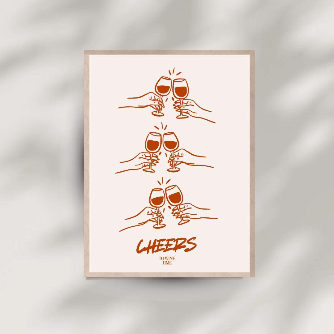 Red Wine Cheers Print, Cheers Art Print, Poster, Wine Time, Wine Lover ...