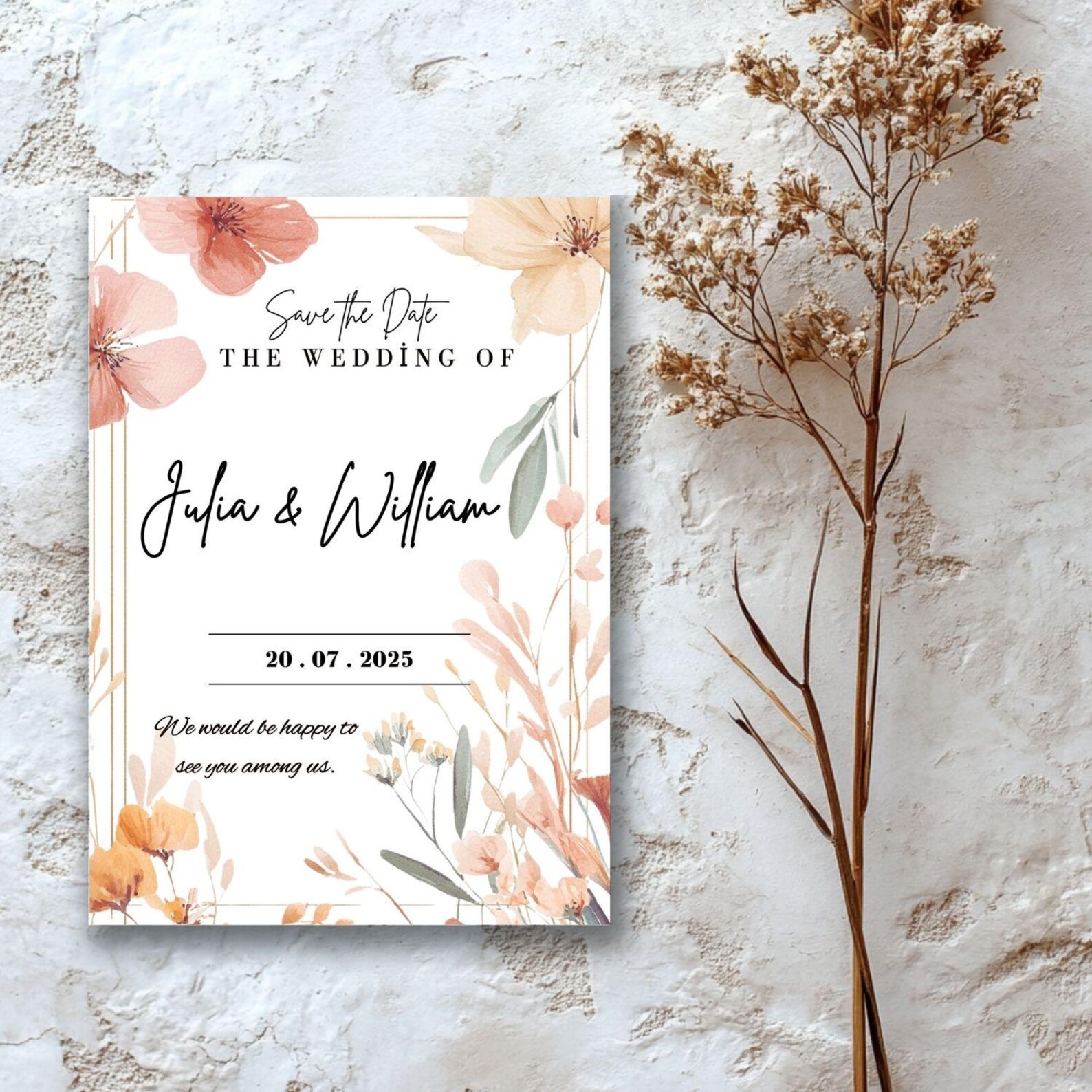 Bohemian Wedding Invitation Set | Watercolor Floral Pattern | Customizable | RSVP With QR Code ...