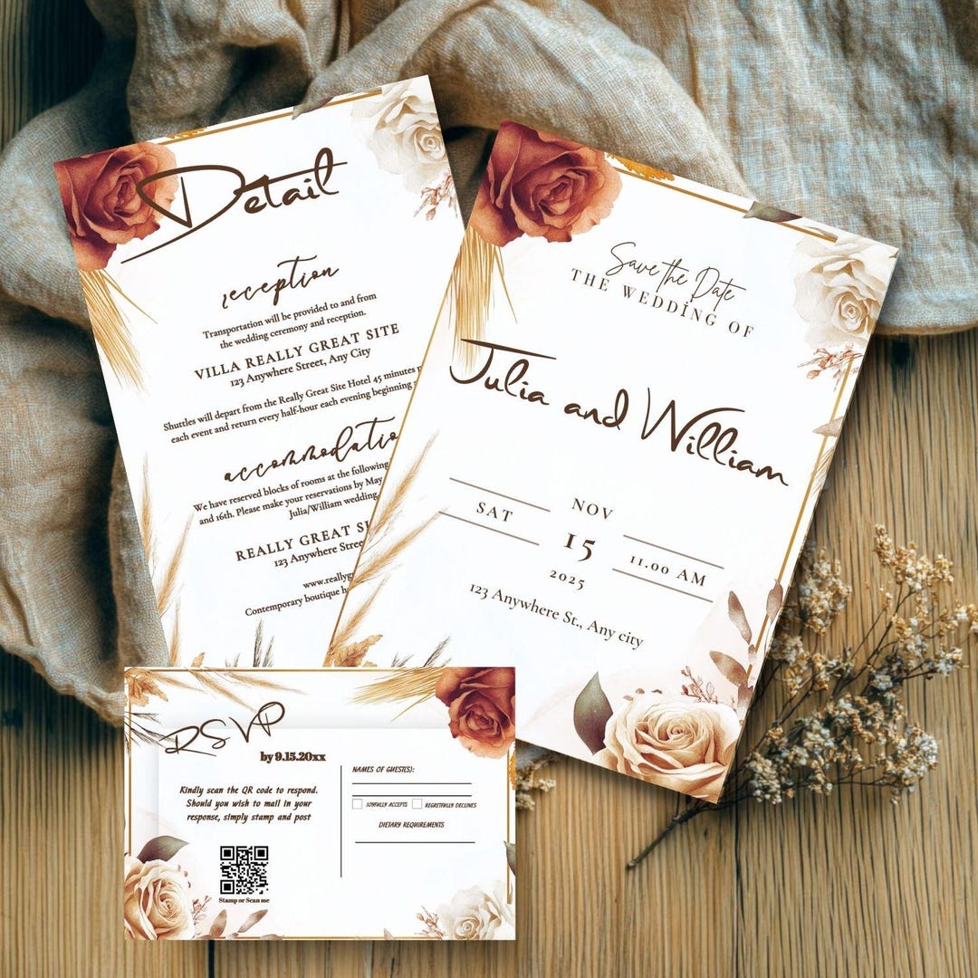 Romantic Autumn Floral Wedding Invitation, Custom Design Wedding ...