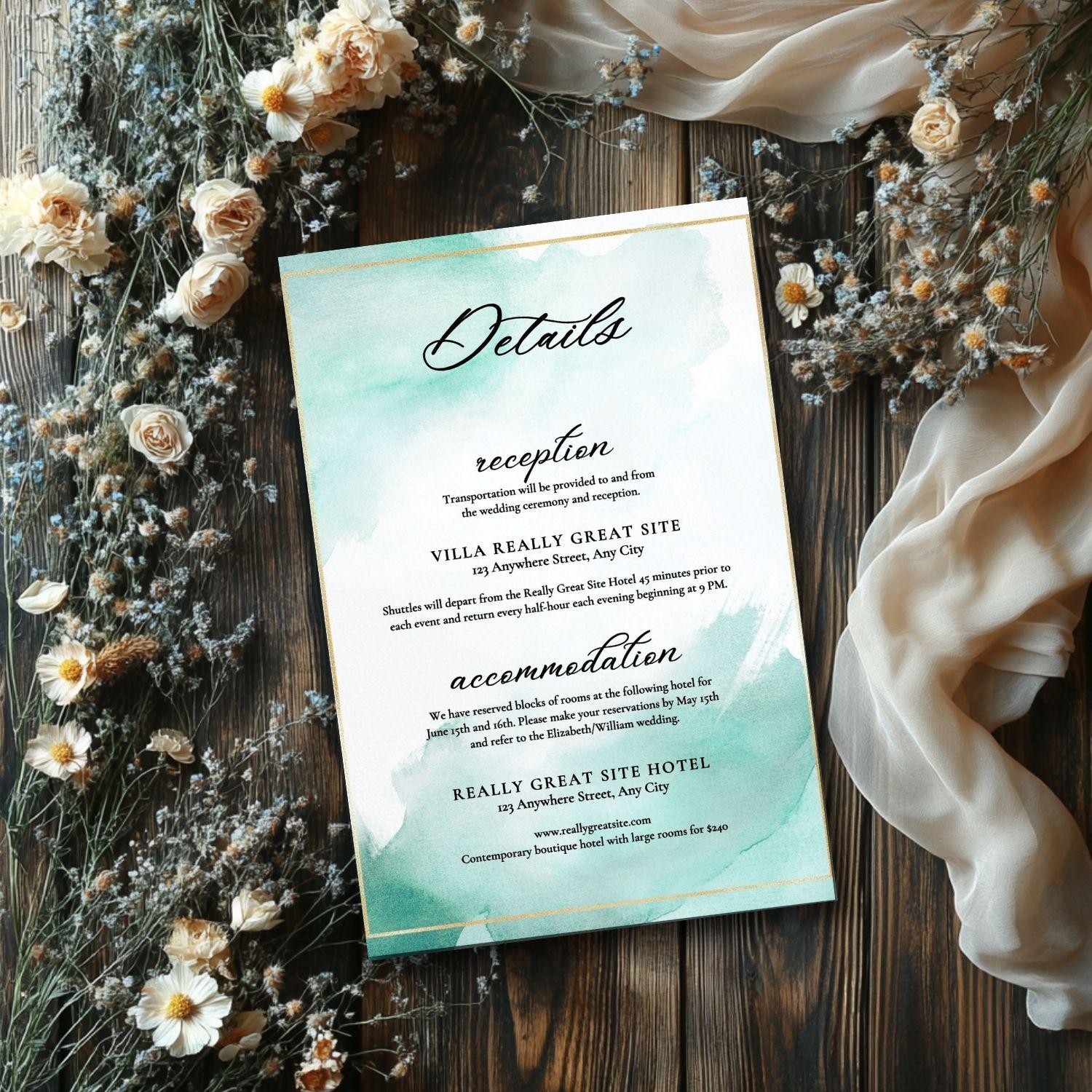 Mint Green Watercolor Wedding Invitation Set, Green Wedding Invitation ...