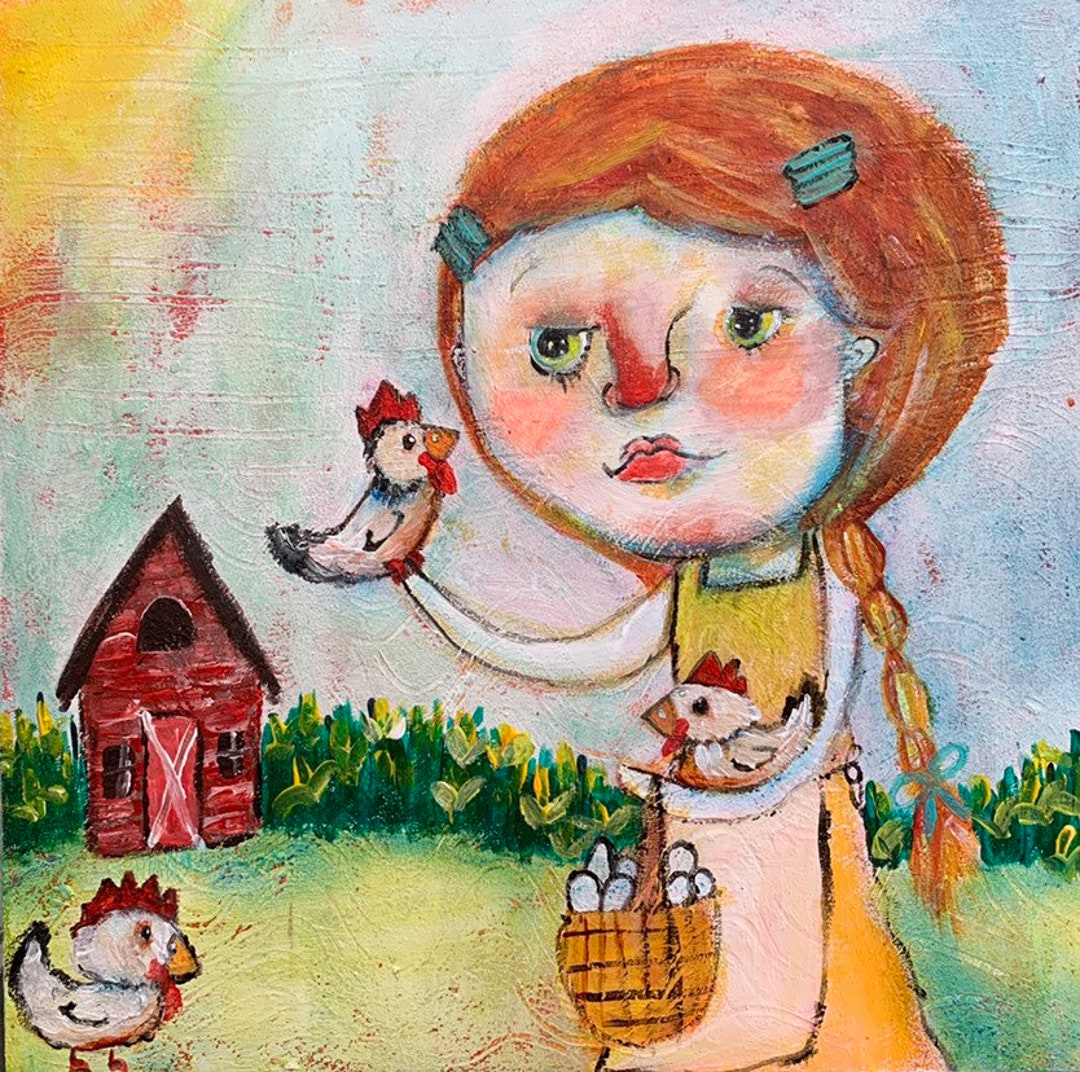 Bright Chicken Painting, Farm Chicken Painting, Barn Painting ...
