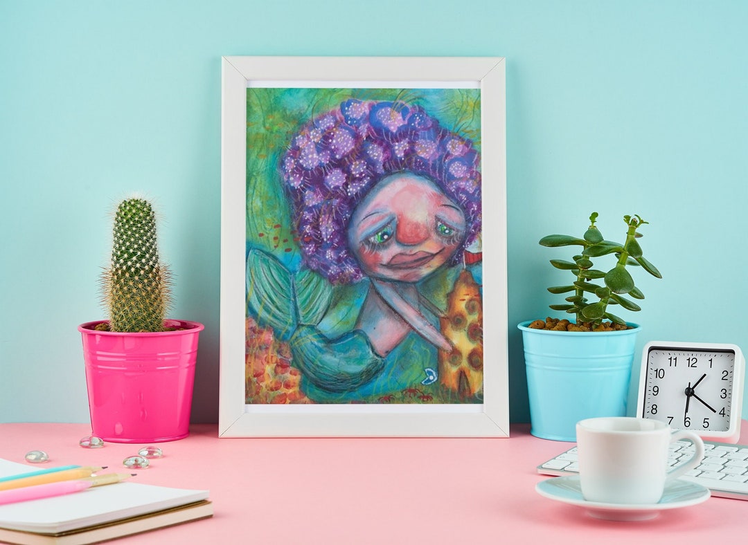 Sandcastle Mermaid Art Print, Coral Mermaid Art Print, Mermaid Princess ...