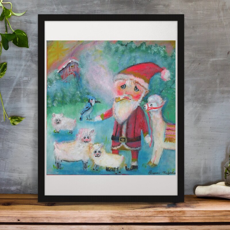 Santa Sheep and Barn Print - Etsy