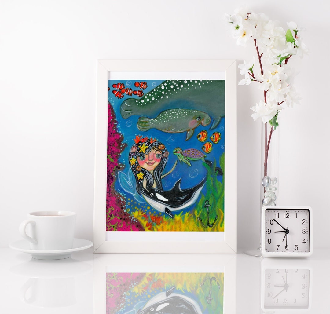 Orca Mermaid Art Print, Killer Whale Mermaid Art Print, Whale Mermaid ...
