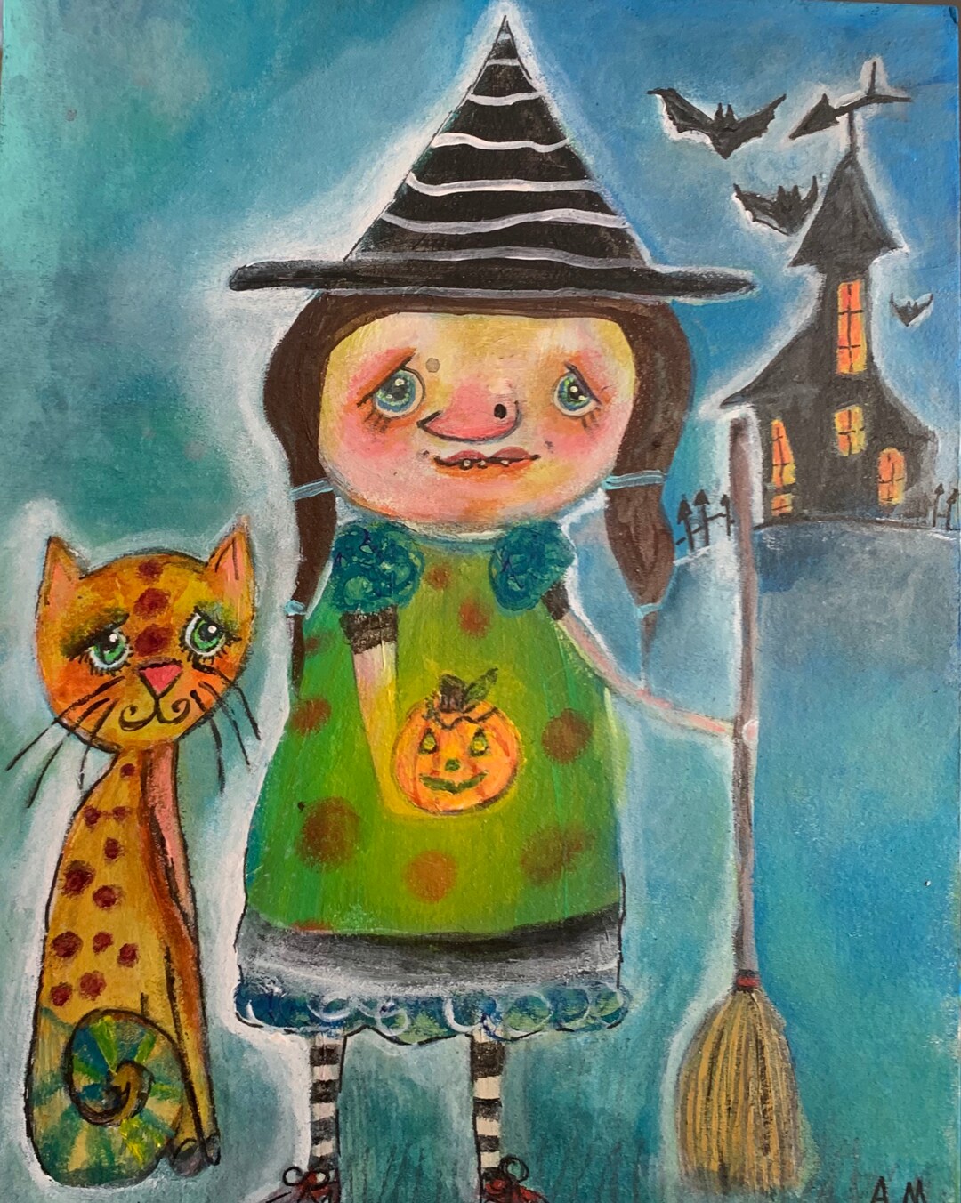 The Halloween Witch and Her Cat - 8x10 Original Painting - Etsy