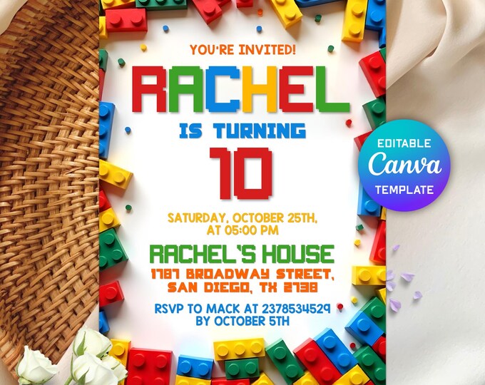 Editable Building Blocks Invitation, Blocks Birthday Party, Building ...