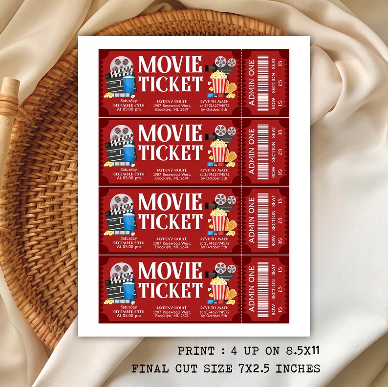 Movie Night Ticket Invitation, Movie Party Ticket, Movie Birthday Party ...