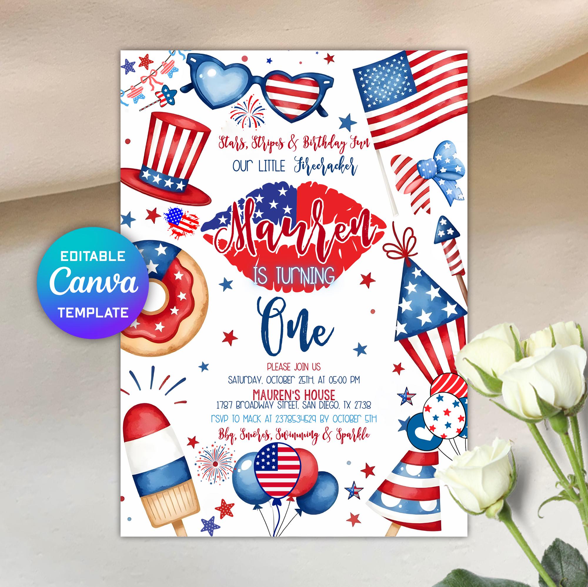 Editable 4th of July Birthday Invitation, Patriotic Birthday Party ...