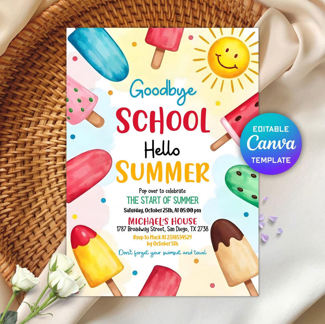 End of School Party Invitation, Hello Summer Party Invite, Schools Out ...