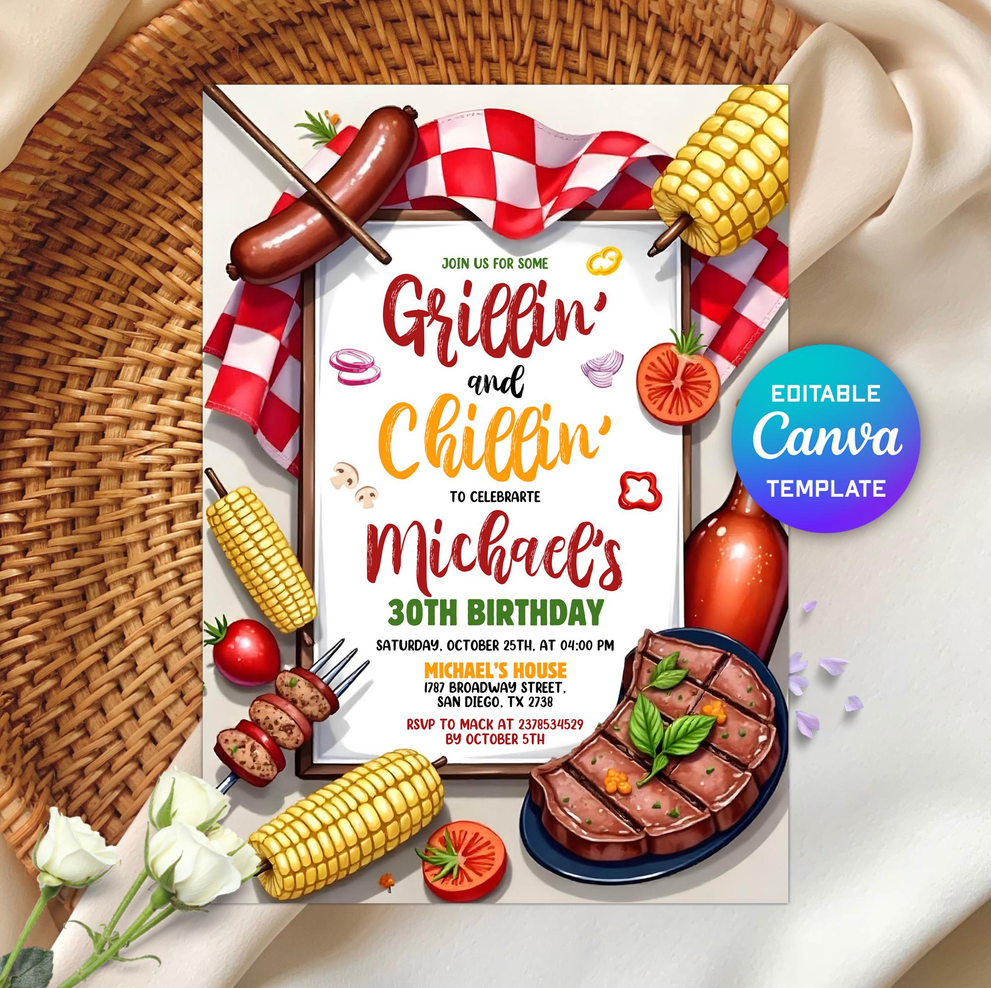 Editable Barbeque Birthday Invitation, Bbq Birthday Invitation Template ...