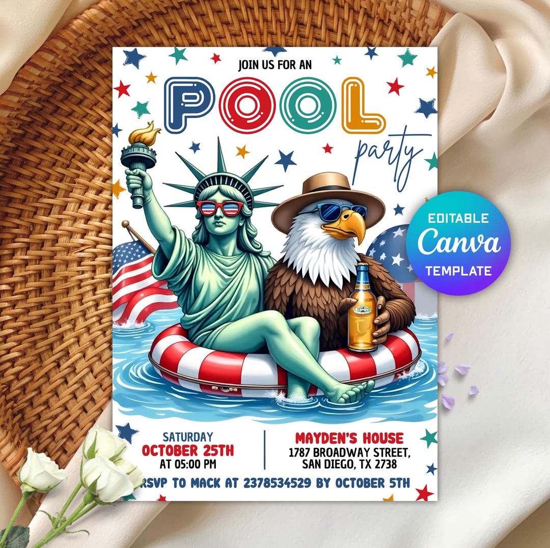 4th of July Pool Party Invitation, Independence Day Pool Party Patriotic Invite, Pool Invitation ...