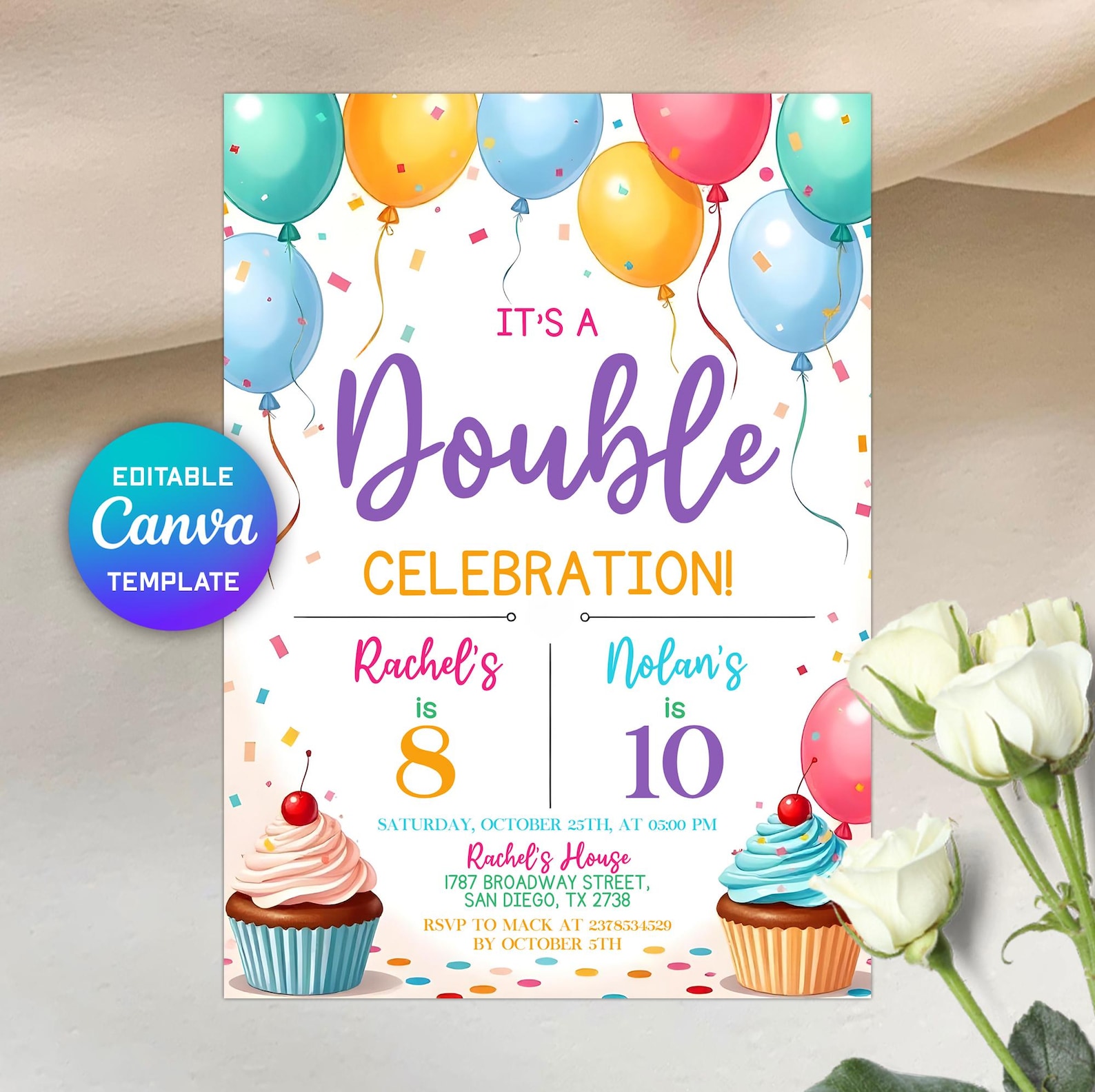 Siblings Birthday Invitation, Double Birthday Party Invitation, Joint ...