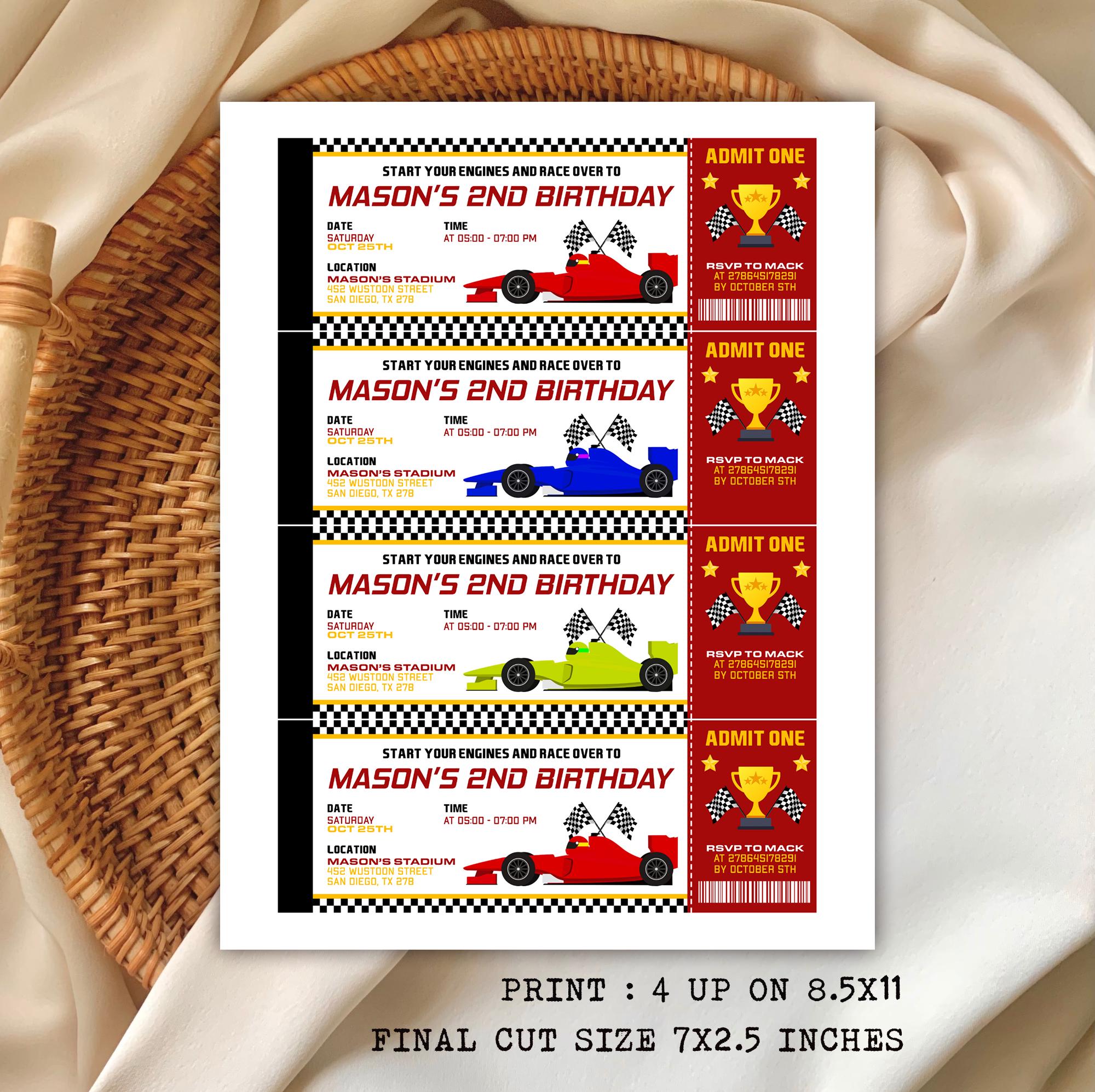 Race Car Ticket Invitation, Editable Race Car Birthday Invitation ...